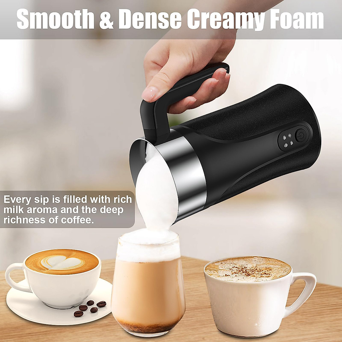 Ovetedot Milk Frother, Upgraded 4-in-1 Milk Frother and Steamer, 10.1oz/300ml Automatic Hot and Cold Foam Maker and Milk Warmer, Electric Milk Frother for Coffee, Latte, Cappuccino, Matcha(Black)