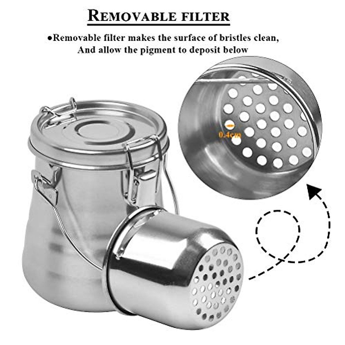 WOWOSS Paint Brush Washer, Portable Stainless Steel Leak-Proof Brush Cleaner with Lid and Filter Screen for Oil Painting, 4" Tall x 3.5" Dia.