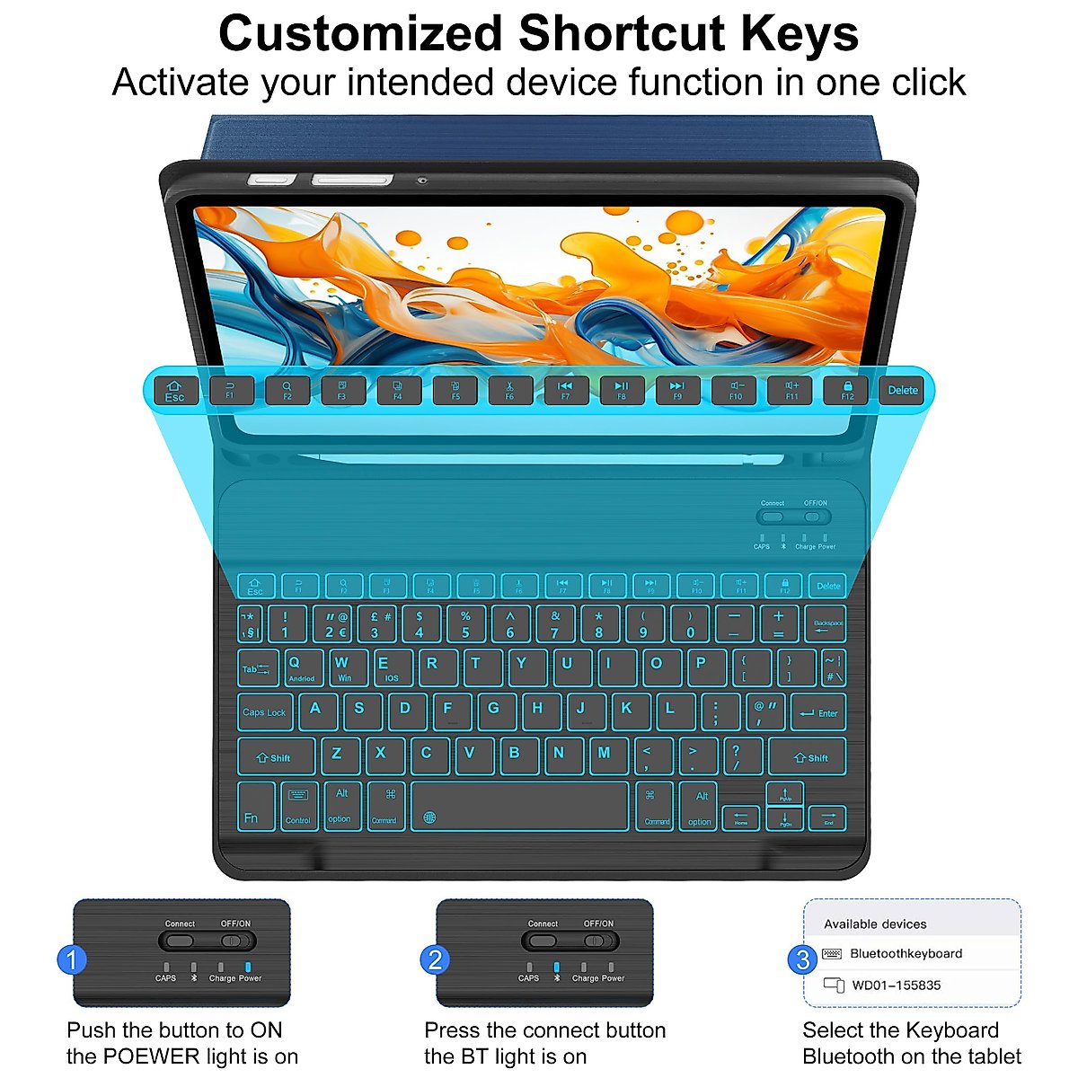YEHOBU Galaxy Tab S8+/S7 FE 2021/S7 Plus 2020 Case, Detachable Bluetooth Backlit 12.4" Keyboard Protective Cover with S Pen Holder, Black(Tab Not Included)