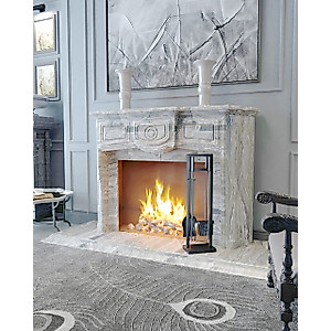 CALIDOLA 5 Pieces Fireplace Tools Set Wrought Iron Fireplace Tools with Chimney Poker, Tongs, Shovel, Brush and Stand Hearth Accessories Set, Black