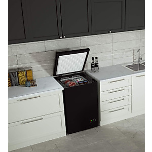 COOLHOME 3.5 Cubic Feet Chest Freezer with Removable Basket, from 6.8℉ to -4℉ Free Standing Compact Fridge Freezer for Home/Kitchen/Office/Bar (Black, 3.5 Cu.ft.-normal)