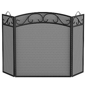 Fire Beauty Fireplace Screen 3 Panel with Handles Wrought Iron 51"(L) x31(H) Spark Guard Cover(Black)