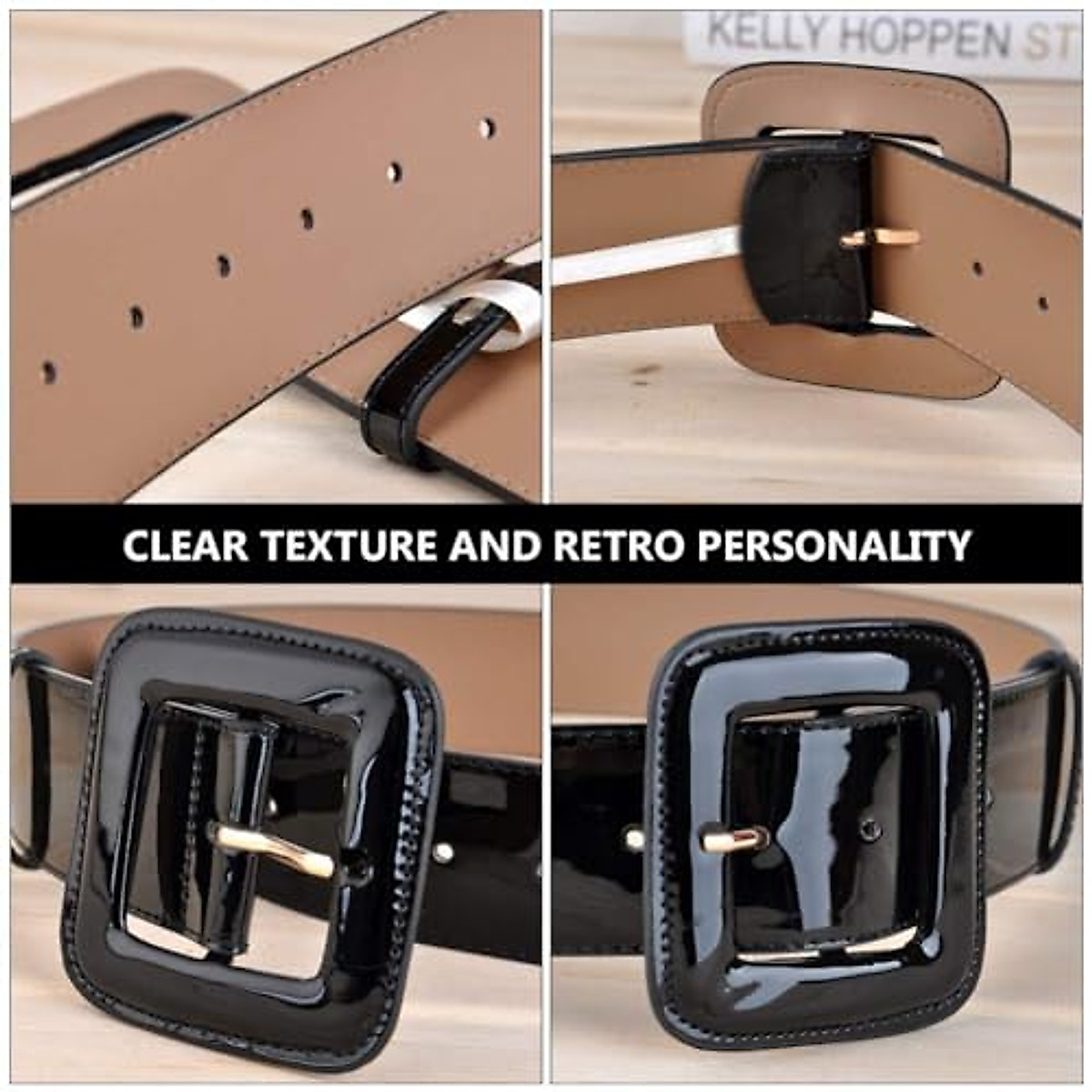 GALPADA Genuine Leather Belt Retro Wide Patent Leather Belt Square Buckle Grommet Cinch Corset Waistband Wide High Waist Belt for Women Jeans Dress Black