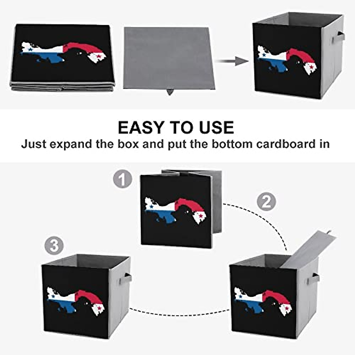 Panama Map Flag Collapsible Storage Bins Basics Folding Fabric Storage Cubes Organizer Boxes with Handles