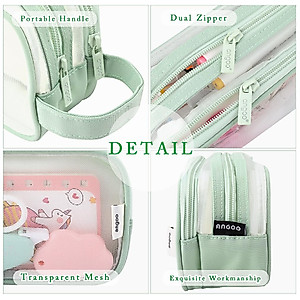 iSuperb Clear Pencil Case Handheld Pen Bag Transparent Makeup Bag Multifunction Pencil Pouch for Business Travel Office Adult (Green)