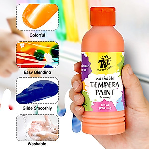 TBC The Best Crafts Washable Tempera Paint Set for Kids, 6 Vibrant Colors Large Volume (8 fl oz./236ml), Non-Toxic Craft Painting Supplies for DIY Projects, Tempera and Posters, Finger Painting