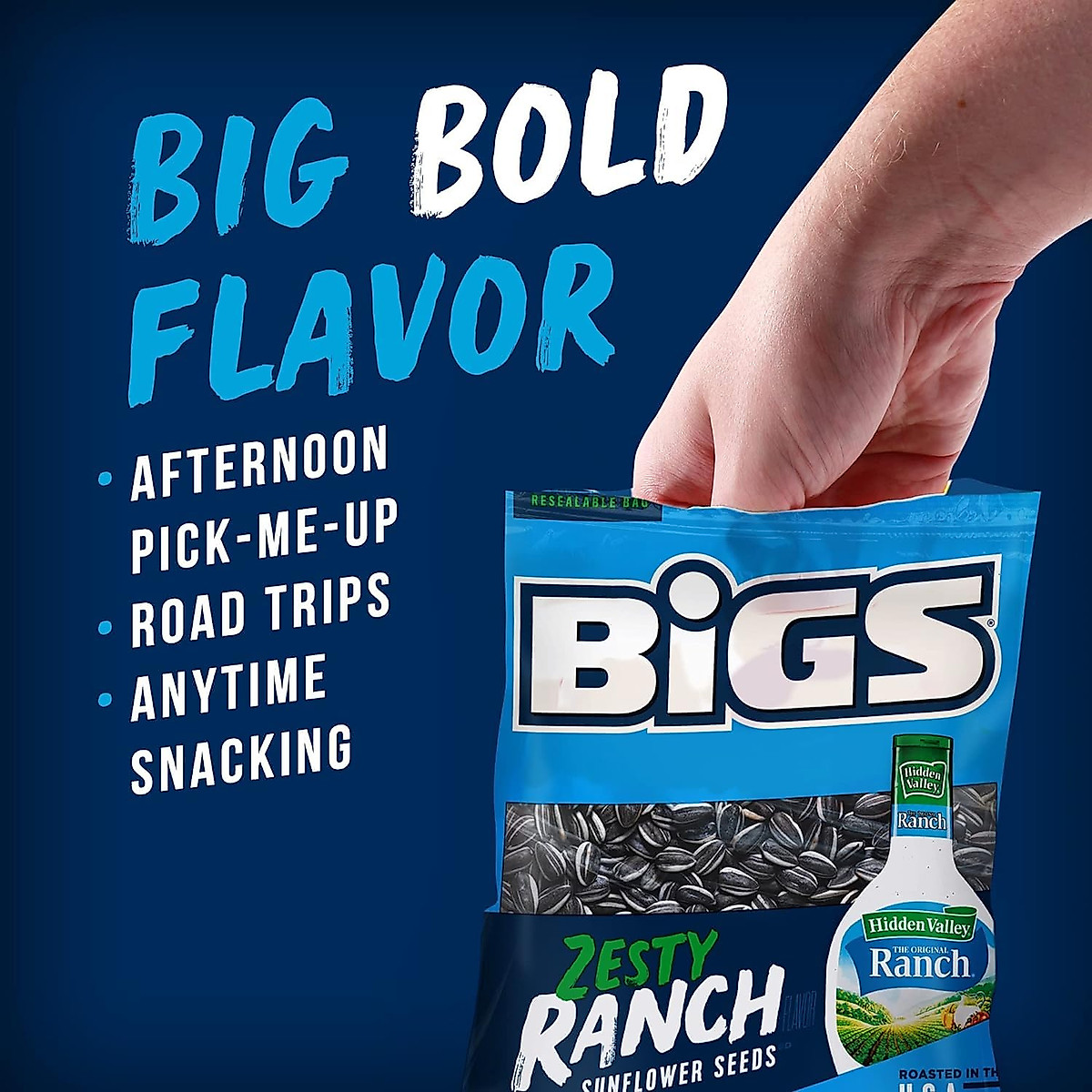 BIGS Flavored Ranch Flavored Sunflower Seeds - 5.35 oz Bags (Pack of 3) - With Mighty Merchandise Bag Clip