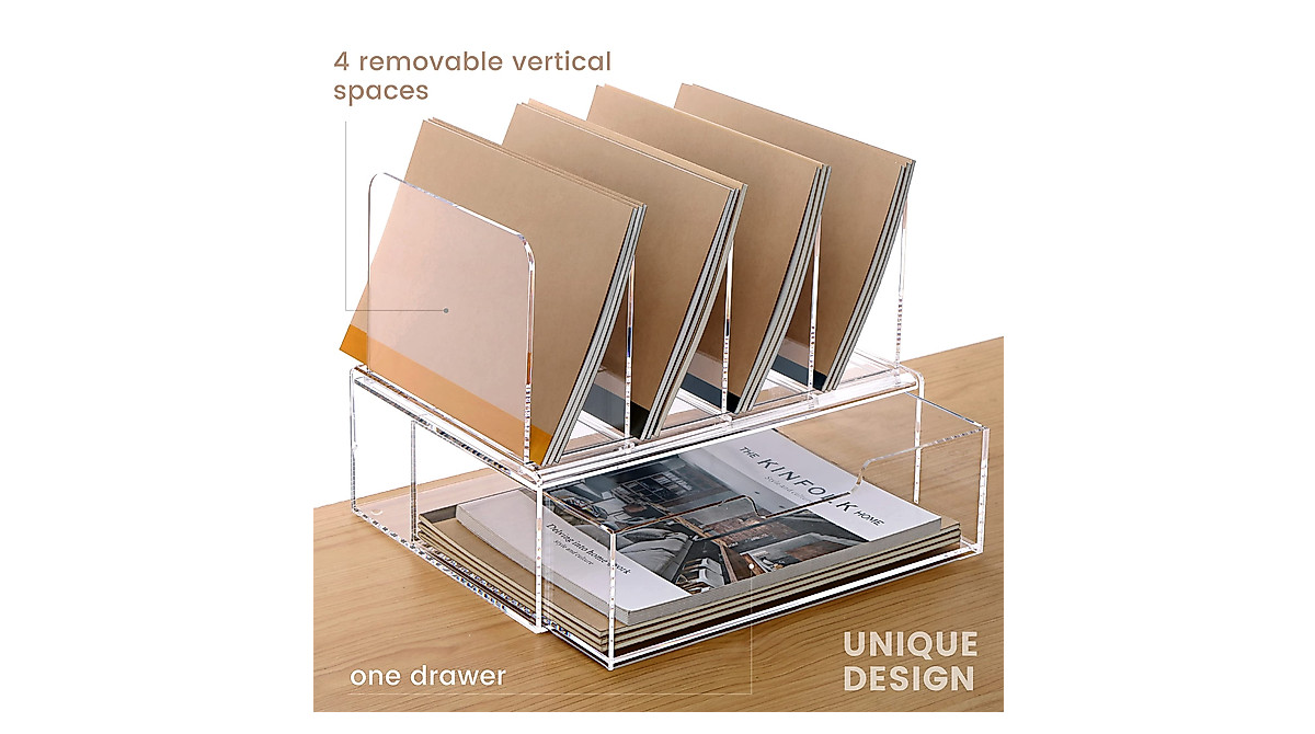 HeZone Acrylic Desk Organizer - Clear, Modern & Durable Office Storage