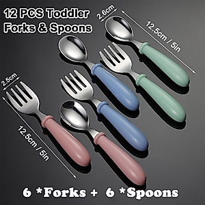 xlehoely 12 Pieces Toddler Utensils,Stainless Steel Baby Forks and Spoons Silverware Set,Kids Silverware Set Children's Cutlery Set with Round Handle,Toddler Flatware Fork Spoon Set,Dishwasher Safe