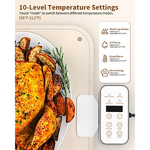 Food Warming Mat - Electric Warming Tray Full Surface Heating with Detachable Plug, Adjustable Temperature and 12 Hours Timer, Roll Up Food Warmers for Parties Buffet, Gathering, Holiday(Beige)
