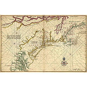 INFINITE PHOTOGRAPHS 1639 Map| Atlantic Coast|Atlantic Coast North America|Coasts, Manuscript|Middle Atlantic St