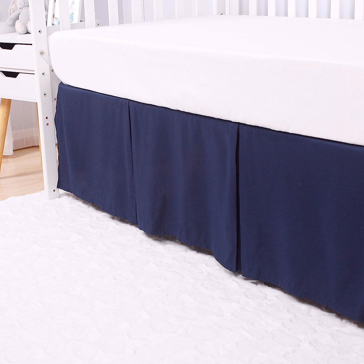 CaSaJa Classic Microfiber Crib Skirt with 2 Sides Pleated, Soft Breathable Dust Ruffle Fits Standard Crib and Toddler Bed, Navy Blue Color for Boys, 14 inches Drop, Navy
