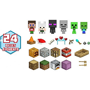 Mattel Minecraft Mob Head Minis Advent Calendar with 24 Surprises Including 6 Figures & Accessories, Holiday Toy