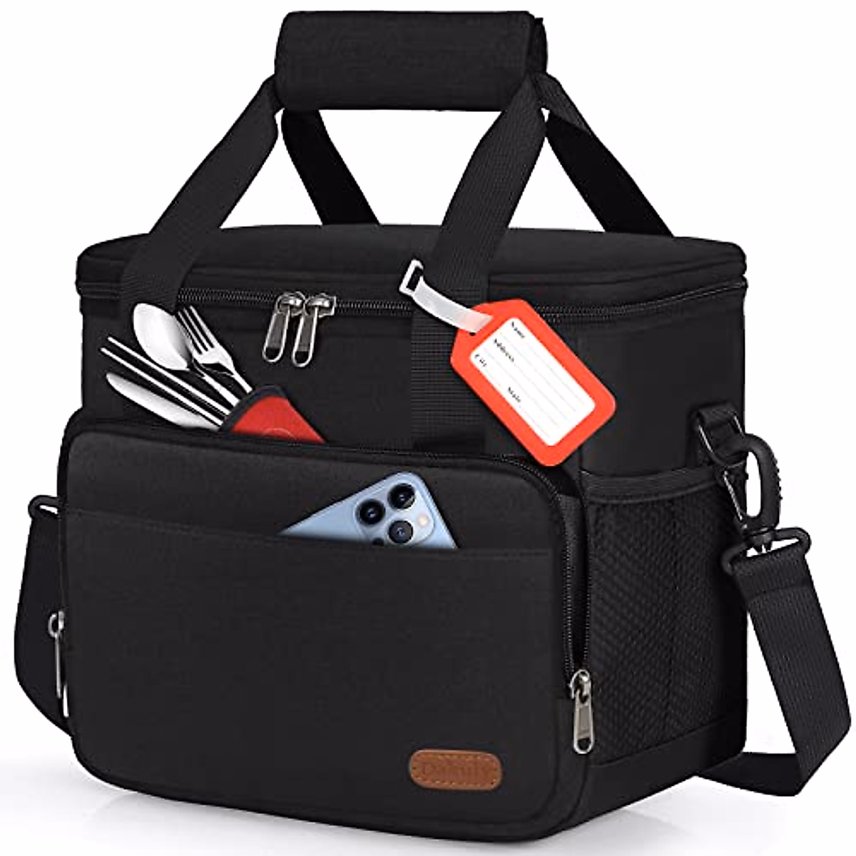 Dakuly Insulated Lunch Bag for Men Reusable Lunch Box for Men Women Lunchbox for Work Office Picnic 12-Can (10L) Leakproof Lunch Cooler Bag for Adults with Adjustable Shoulder Strap, Black