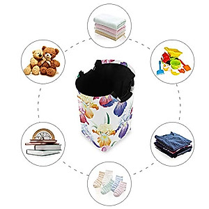 Nander Purple Iris Flower Laundry Hamper Oxford Cloth Fabric Laundry Basket Collapsible Storage Bin with Aluminum Circle Handles, Waterproof Inner