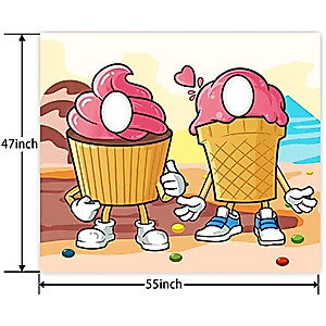 Ice Cream Banner Backdrop Pretend Play Party Game Frozen Dessert Theme Decorations Decor for National Vanilla Ice Cream Day 1st Birthday Party Supplies Photo Booth Props Favors Background Flag