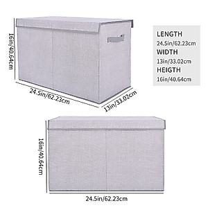 Large Toy Box Chest Storage Organizer with Lid,Collapsible Kids Toys Boxes Basket Bins with Sturdy Handles for Boys and Girls, Nursery, Playroom 25"x13" x16" (Light Grey)