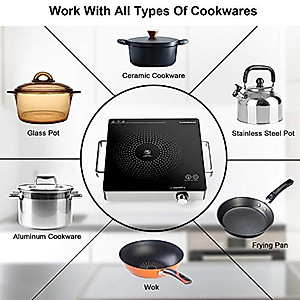 Hot Plate Electric Single Burner 1500W Portable Burner for Cooking with Adjustable Temperature & Stay Cool Handles, Stainless Steel Easy To Clean, Non-Slip Rubber Feet, Compatible for All Cookwares