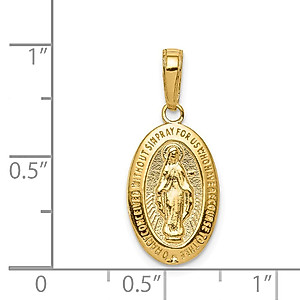 Solid 14k Yellow Gold Virgin Mary Pray for Us Charm Miracle MedalPendant Charm - 24mm x 11mm