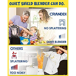 CRANDDI Quiet Commercial Blender with Soundproof Shield, 2200 Watt Professional Blenders for Kitchen with 80oz Jar and Self-Cleaning, High-Speed Blenders K90 Black