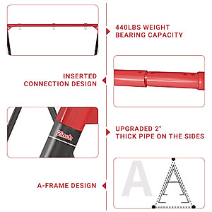 IKARE Upgraded Heavy Duty Metal Swing Frame with Ground Nails, Swing Stand for 440lbs Load Capacity, Fits for Most Swings, Great for Indoor and Outdoor Activities (Red & Black)