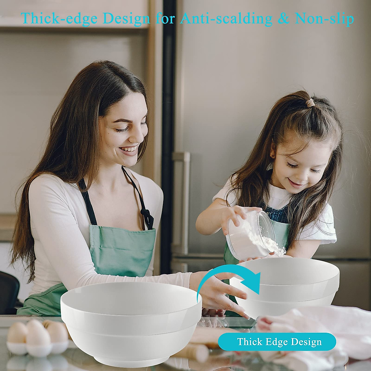 JSYMJSY Porcelain Serving Bowls, Nesting Bowls Set of 5, White, Ceramic, 68 | 47 | 27 | 17 | 12 oz, Microwave & Dishwasher Safe