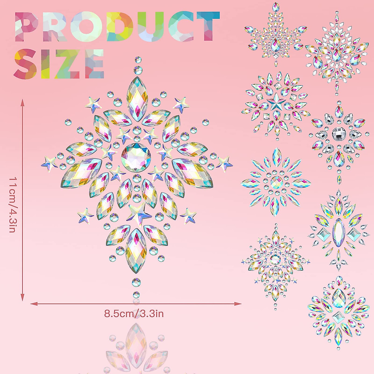 8 Sheet Rhinestone Pasties Glitter Pasties Breast Covers Crystal Tattoo Jewels Pasties Rave Adhesive Breast Body Gems Temporary Chest Stickers Stick Decoration Pasties for Women Festival Makeup Decor