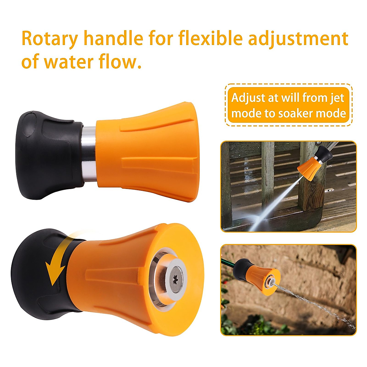 Sydien 3/4" Fire Hose Nozzle, Heavy Duty Fireman Hose Nozzle, Adjustable High Pressure Sprayer Nozzle for Car Washing Patio Cleaning Watering Lawn and Garden, Universal Fit Garden Hose Nozzle Orange