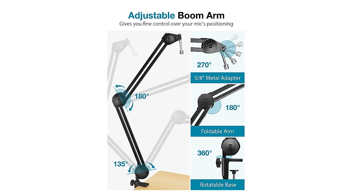 InnoGear Heavy Duty Microphone Arm Stand for Blue Yeti & More