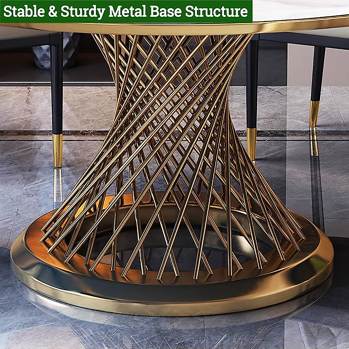 Round Sintered Stone Dining Table with Lazy Susan,Modern Kitchen & Dining Room Tables with Metal Metal Base,Circular Marble Pedestal Dining Table - Table Only(51.2" L x 51.2" W x 29.5" H, Gray)