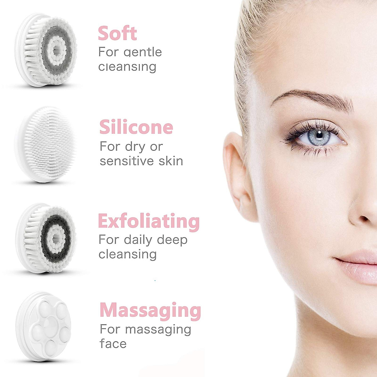 Waterproof Facial Cleansing Spin Brush Set with 4 Interchangeable Brush Heads - Electric Face Scrubber Cleanser Brush by CLSEVXY - Face brush for Deep Scrubbing, Gentle Exfoliating and Massaging