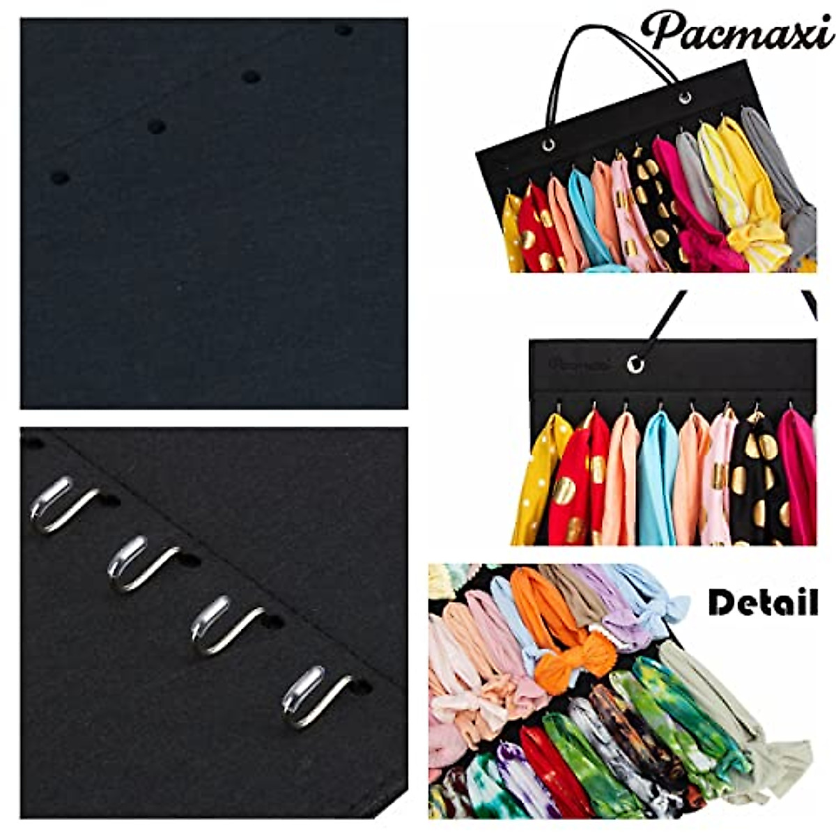 PACMAXI Hanging Headbands Holder for Baby Girls for 48 headband, Bows Headbands Organizer for Baby Girls, Baby Bow Holder Organizer, Baby Headbands Holder Organizer for Door, Closet, Wall (Black)