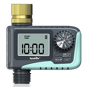 RAINPOINT Sprinkler Timer with Brass Swivel, Water Timer for Garden Hose, Programmable Hose Timer with Rain Delay/Manual Watering, Digital Irrigation Timer System for Lawns, 1 Outlet