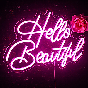 LooKLight Hello Beautiul Neon Sign,Pink Neon Light,Led Light Up Neon Light,Neon Signs Wedding for Wall Decor,USB Connectivity Led Neon Signs For Wedding,Engagement,Birthday Party,Girl Bedroom