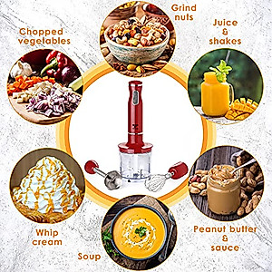 Moss & Stone Hand Blender Electric - With Egg Whisk & Chopper, Powerful 300- Watt - Immersion Hand Blender, Hand Mixer Set Stainless Steel Shaft & Blades, Handheld Blender With Ergonomic Handle, Red Blender