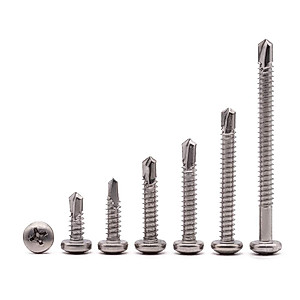 #8 x 3/4" (100 pcs) Pan Head Self Drilling Screws for Metal, Phillips Drive Self Tapping, Sheet Metal Tek Screws, 410 Stainless Steel, Full Thread, No Pre-drilled Needs