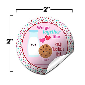 Milk and Cookies Valentine Party Favor Sticker Labels, 40 2" Party Circle Stickers by AmandaCreation, Great for Classroom Valentines, Envelope Seals, Gifts & Treats