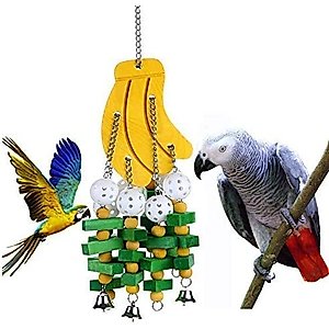 Litewoo Large Bird Parrot Chewing Toys, Colorful Banana Shape Chew Wood Toy for Medium Large Bird and Parrot