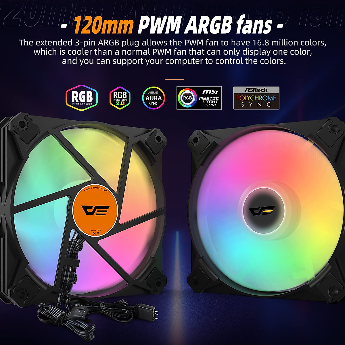 darkFlash 120mm RGB Case Fan, CX6 Addressable ARGB Fan with RGB PWM Fan Hub, High Airflow 5V Motherboard Sync, Ultra Quiet, PWM Static Pressure Fan, High Performance Computer Case Fans, 5 Pack