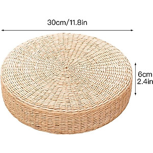 11.8In/30CM Hand-Woven Natural Cattail Mat Cushion Pouf, Japanese Style Round Straw Seat Pad, Handmade Floor Pouf for Party Living Room Bay Window 1 Count (Kids)