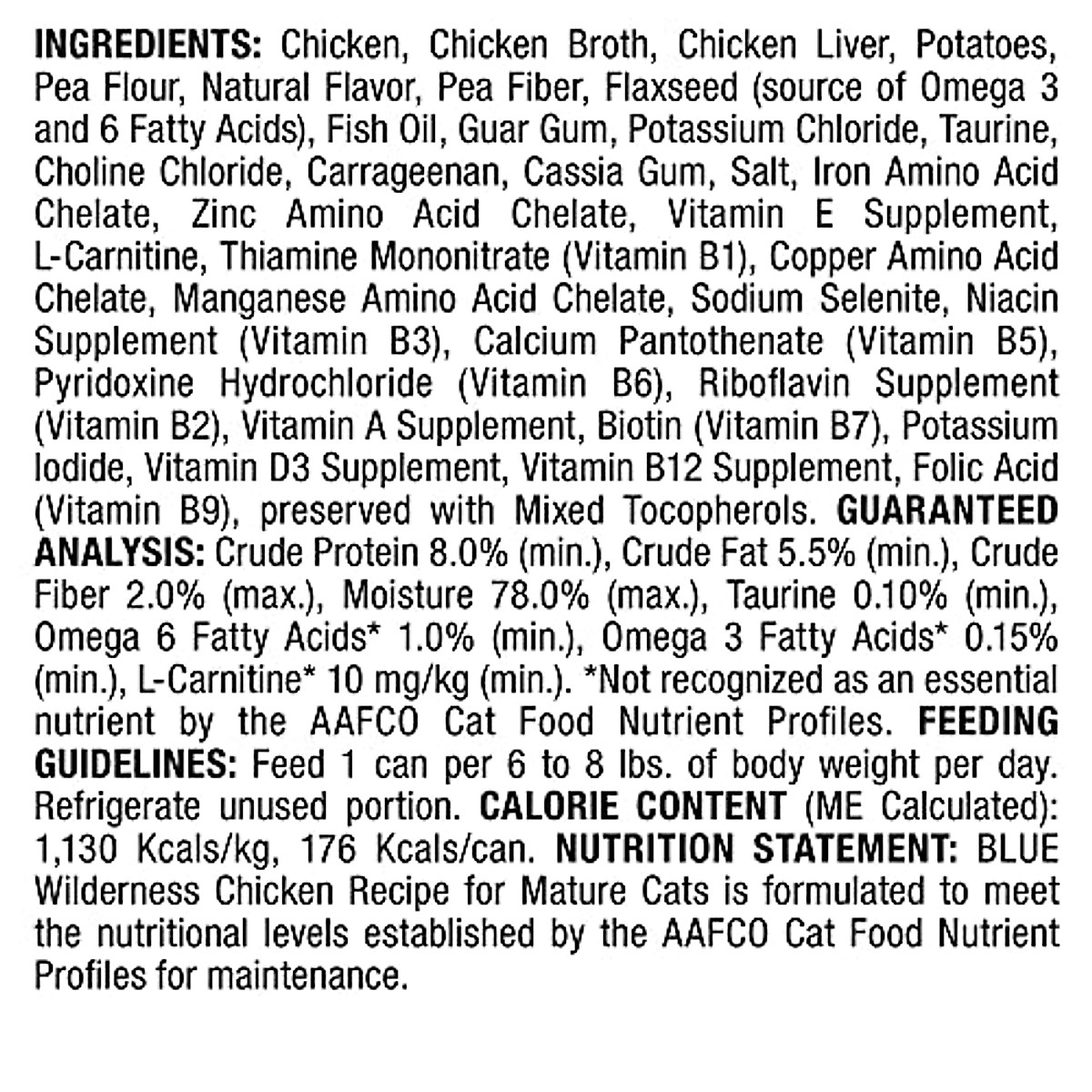 Blue Buffalo Wilderness High Protein Grain Free, Natural Mature Pate Wet Cat Food, Chicken 5.5-oz cans (Pack of 24)