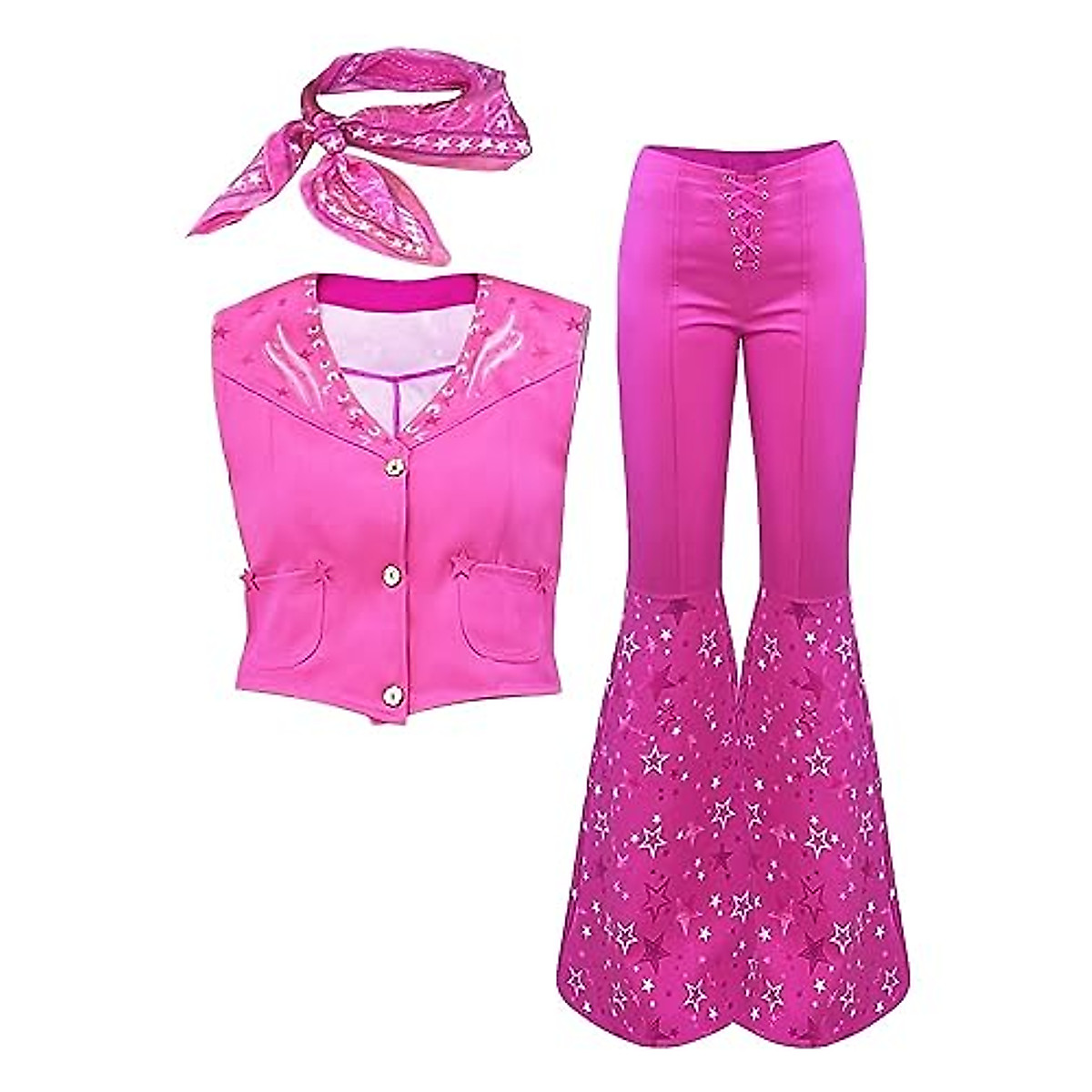 70s 80s Hippie Disco Costume Pink Flare Pant Halloween Cosplay For Women Girls (Color : Barbie, Size : 110)