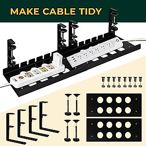 Metal Cable Management Tray Under Desk with Clamp Retractable Cord Organizer for Desk No Drill Cable Tray Basket for Wire Management Sturdy Metal Cable Management Under Desk with Clamp for Home Office