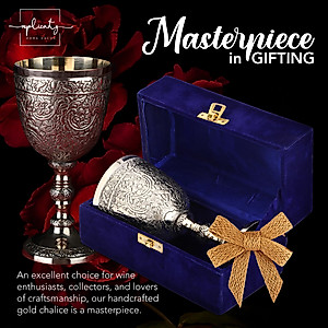 REPLICARTZ Chalice Goblet Communion Cup - Halloween Brass Gold Wine Glasses - Elegant Catholic Gothic - King Arthur Medieval Decor Drinkware - Christmas, Wedding Chalice Gifts, 210 ml, 7.10 oz