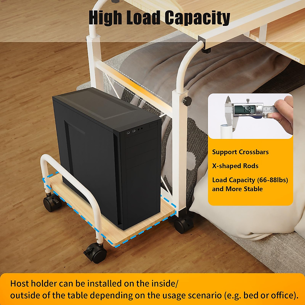 PaNeTnya Mobile Multifunctional Table Computer Desk,Height Adjustable Overbed Table with Wheels,Standing Workstation Laptop Cart,Rolling Bed Desk for Bedroom,Dining Room,Living Room