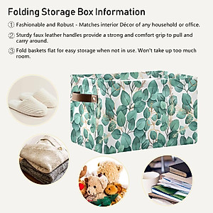 Green Leaves Storage Basket Bins Sturdy Toy Storage Organizer Bins Laundry Basket with Handles for Bedroom Office Clothes Pet Nursery Living Room,1 pcs