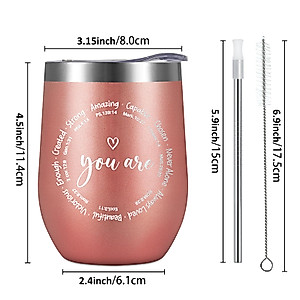 Lifecapido Christian Gifts for Women, Christian Wine Tumbler 12oz, Inspirational Gifts Religious Gifts Spiritual Gifts Scripture Gifts Birthday Gifts for Mom Wife Sister Friends Coworker, Rose Gold