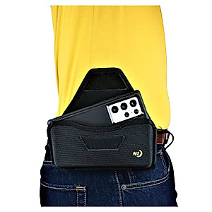 Nite Ize Hardshell Nylon Phone Pouch for Samsung Galaxy S23 S22 Ultra S21 S20 Plus 5G , Rugged , Heavy Duty Holster, Fixed Belt Clip Holder, Fits (Defender Commuter) Cases On Cell Phone (Horizontal)