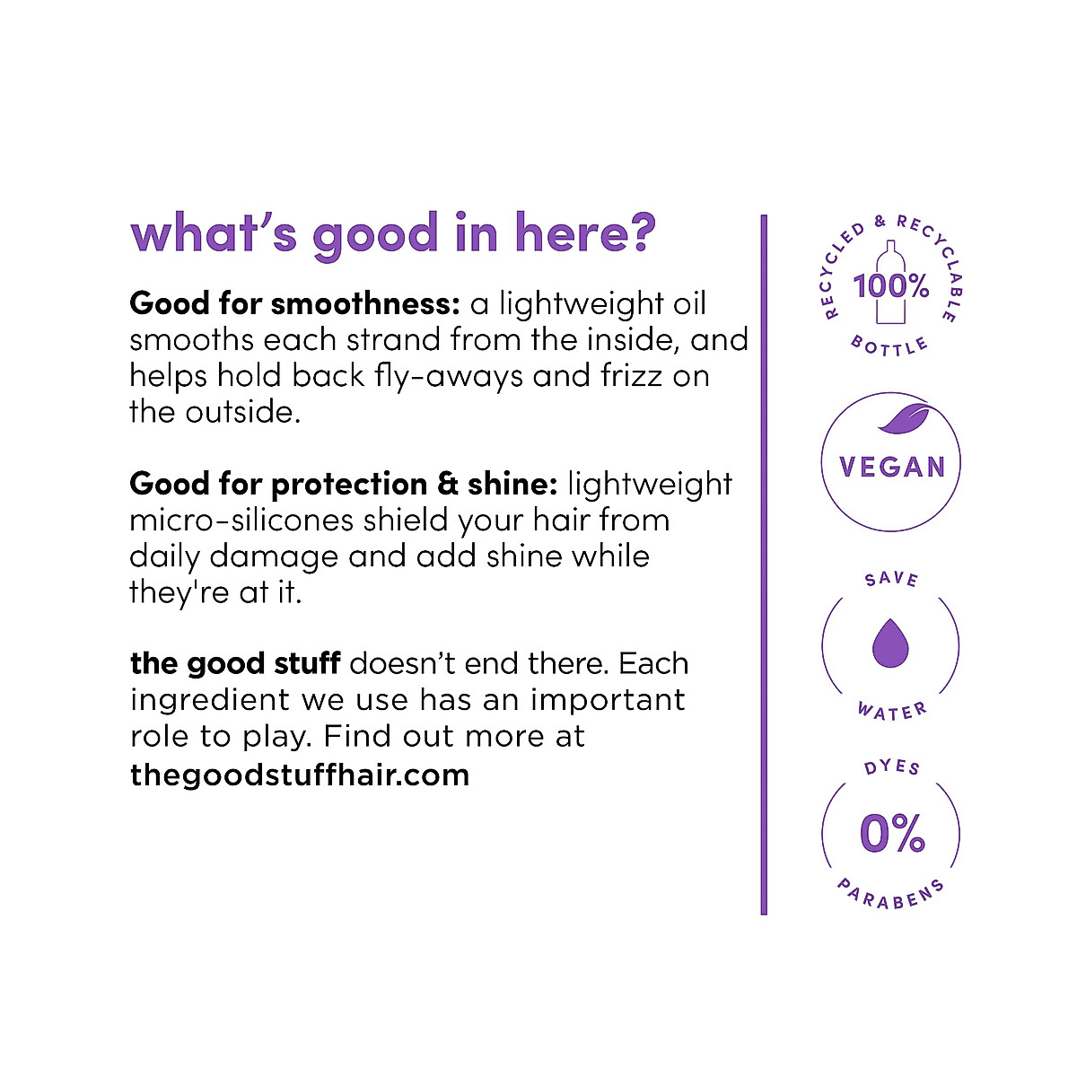 THE GOOD STUFF Leave-in Frizz Control Hair Oil for Softness, Protection, and Shine | Lightweight Hydrating Anti Frizz Serum for Smooth, Shiny Hair All Day Long | Vegan and Cruelty-Free Conditioner