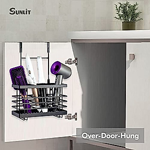 Sunlit 3 in 1 Wall Mount/Countertop/Over Cabinet Door Metal Wire Hair Product & Styling Tool Organizer Storage Basket Holder for Hair Dryer, Brushes, Flat Iron, Curling Wand, Hair Straightener Black
